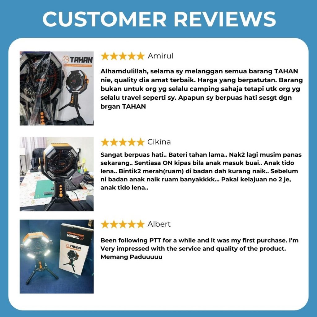 Best TAHAN Typhoon Dual Blade 14 Hours Battery Camping Fan | PTT Outdoor